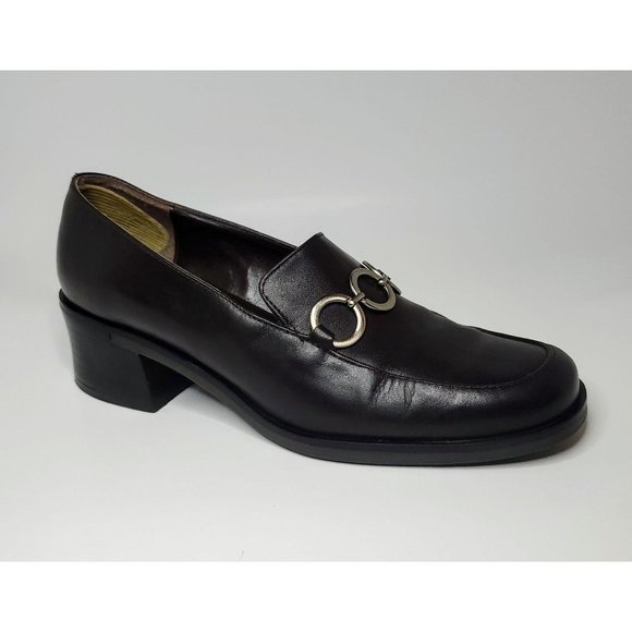 Calico | Shoes | Calico Heels Block Slip On Oxford Black Leather Br ...